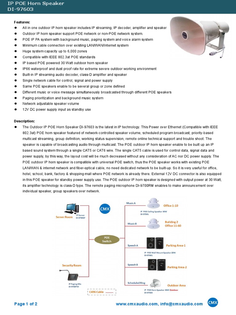 DI-97603 IP POE Horn Speaker | PDF | Computer Network | Loudspeaker