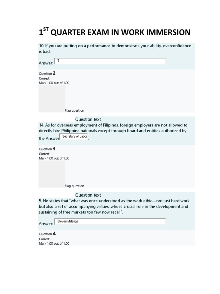 Work Immersion Exam Overview | PDF | Job Interview | Employment