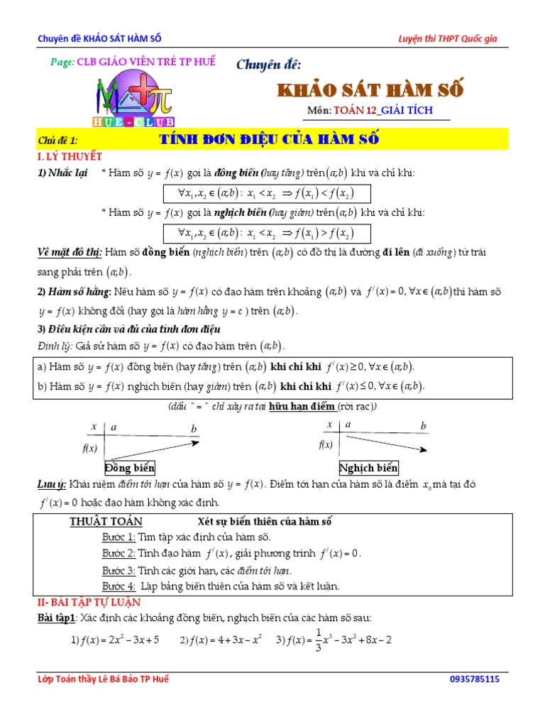 Chuyen de Khao Sat Ham So Toan 12 Tinh Don Dieu Cua Ham So Trang 2 21 | PDF
