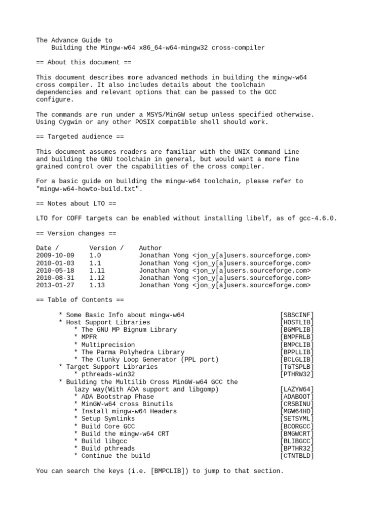 Mingw W64 Howto Build Adv Pdf Unix Software Operating System Technology