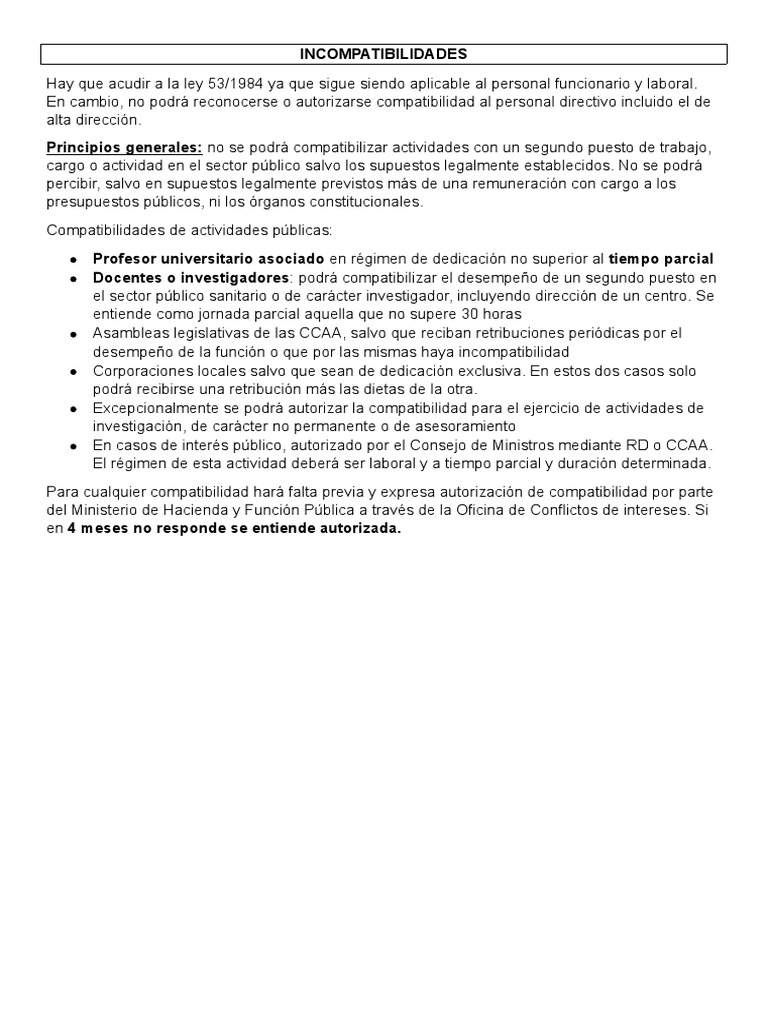 INCOMPATIBILIDADES | PDF | Finanzas y dinero | Ciencias sociales