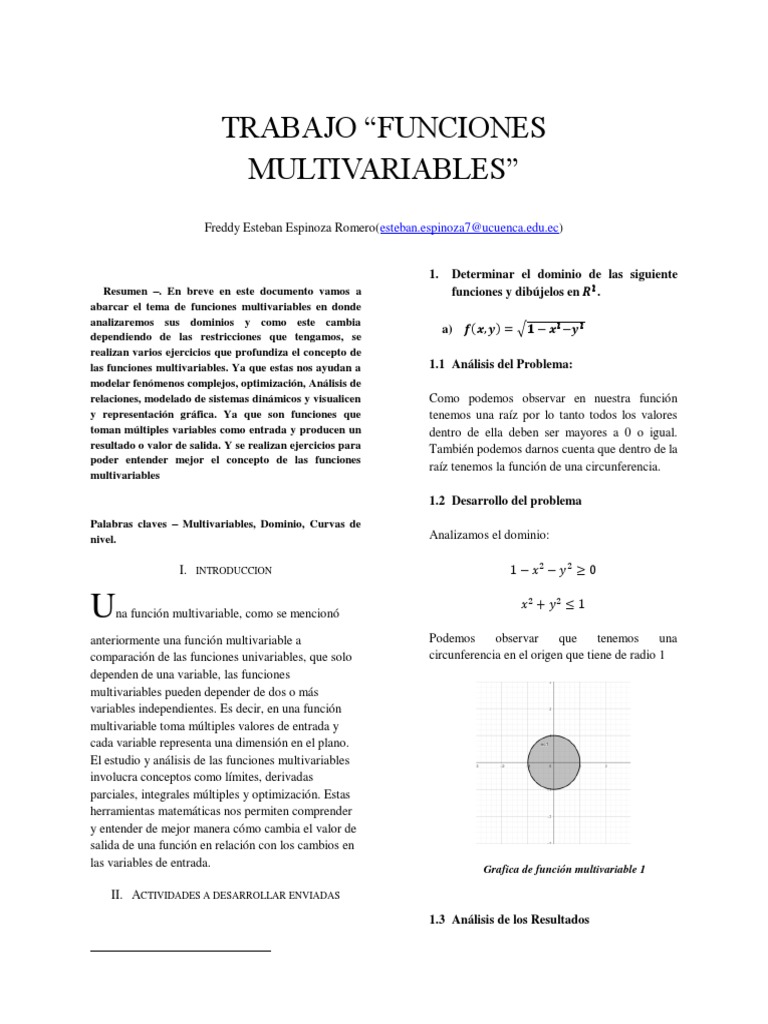 TRABAJO 4 Funciones Multivariable | PDF | Cálculo multivariable ...