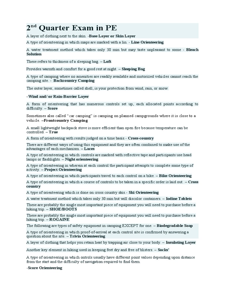 2nd Quarter Exam in PE | PDF
