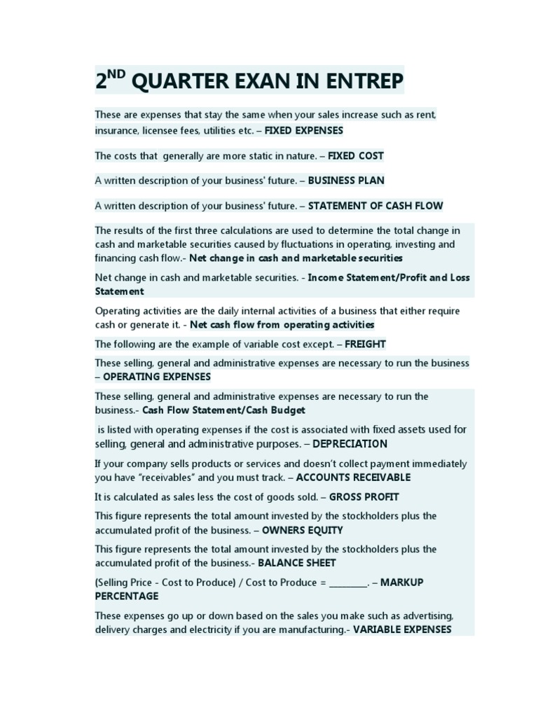 2ND Quarter Exan in Entrep | PDF | Career & Growth | Finance & Money ...