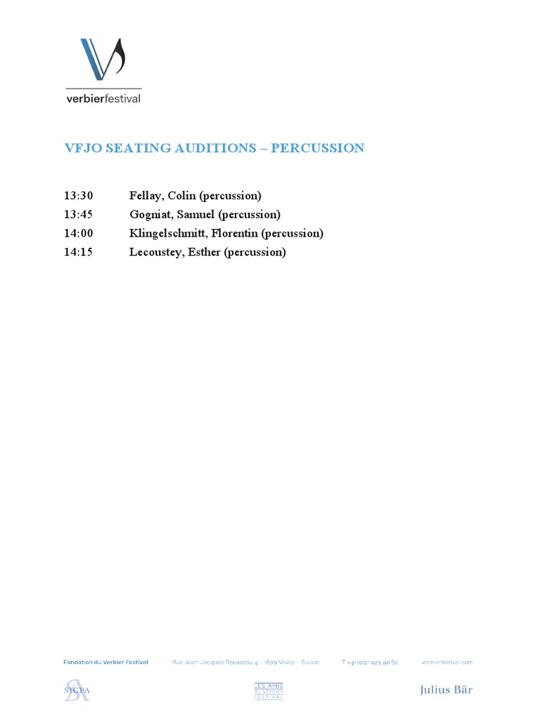 Percussion Audition Schedule | PDF