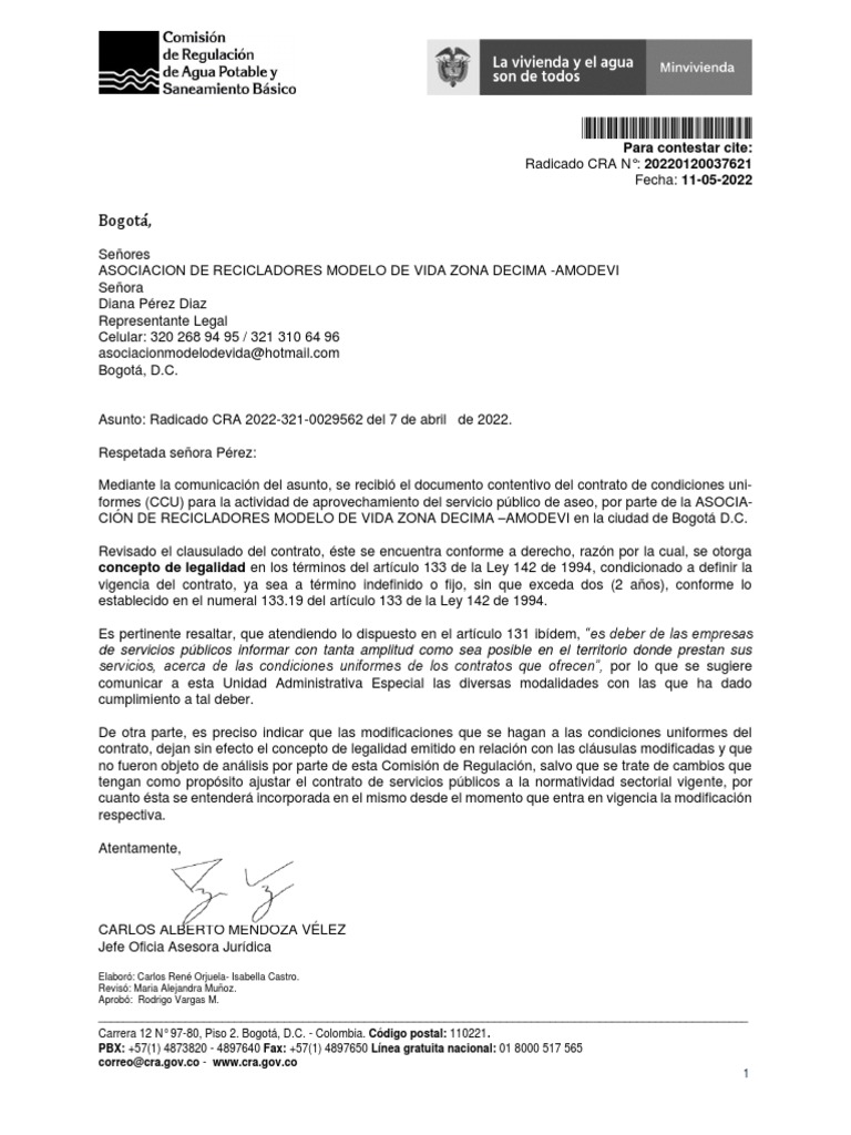 Concepto de Legalidad Contrato Aseo Bogotá | PDF | Justicia | Crimen y ...