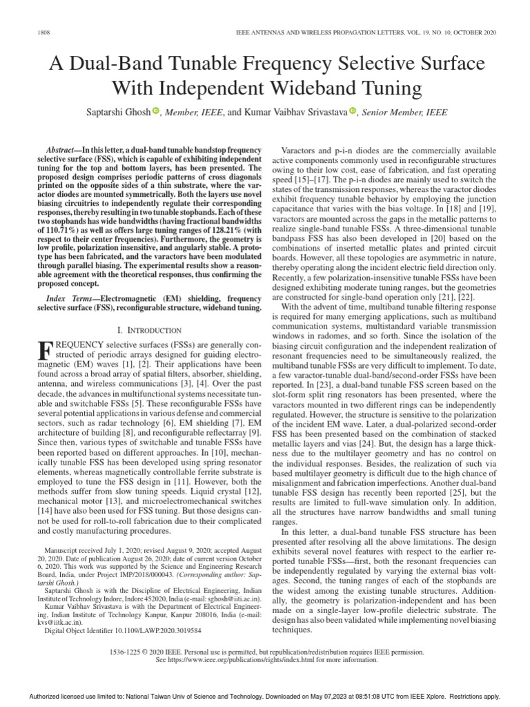 A Dual-Band Tunable Frequency Selective Surface With Independent ...