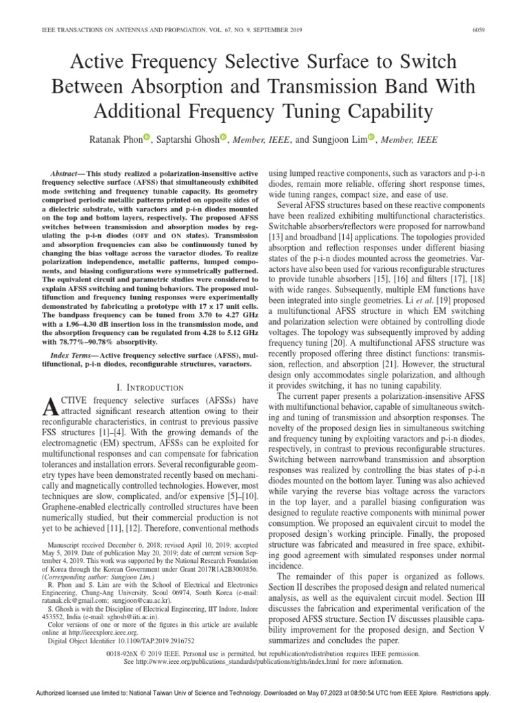 Active Frequency Selective Surface To Switch Between Absorption And 5250