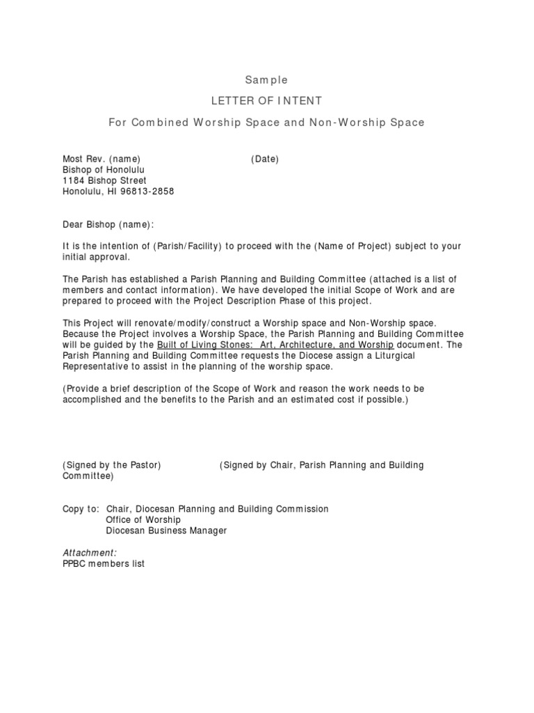 Sample Letters of Intent | PDF | Parish | Diocese