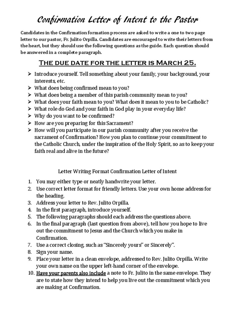Sacrament Of Confirmation Letter Sample Confirmation St. Luke's