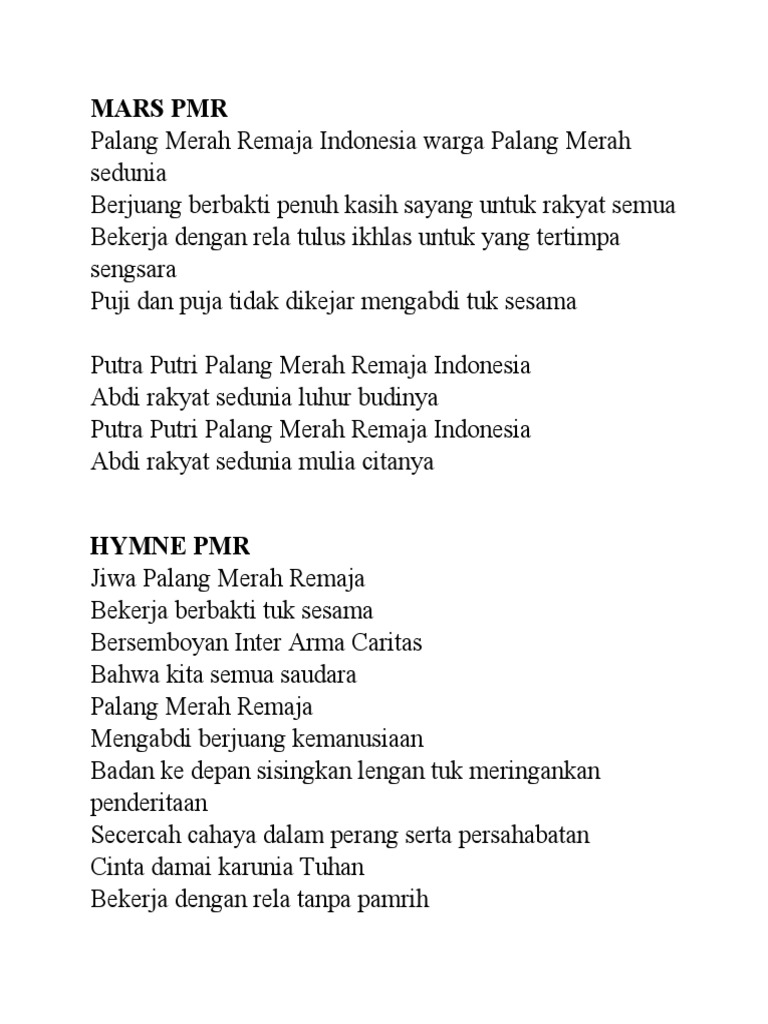 Lirik Mars PMR & Hymne PMR | PDF