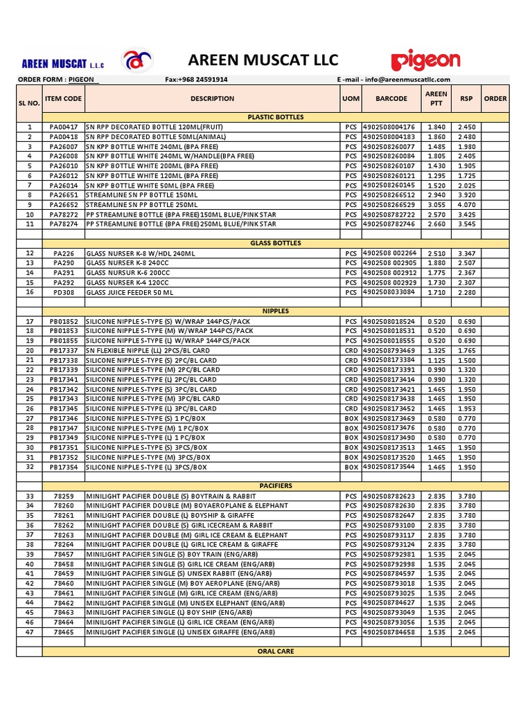 Pigeon Order Form Trade | PDF