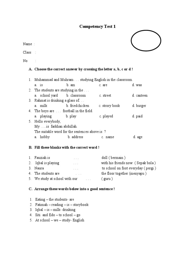 Competency Test 1 Kelas 3 | PDF