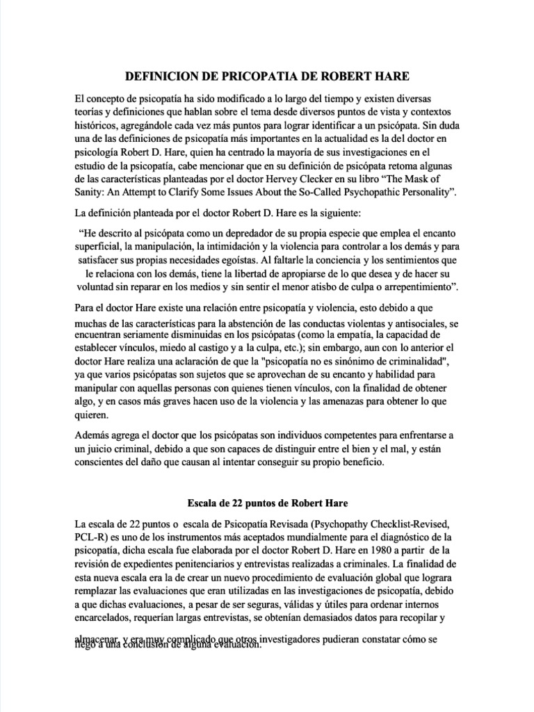 PDF Psicopatia Robert Hare - Compress | PDF | Psicopatía | Criminología