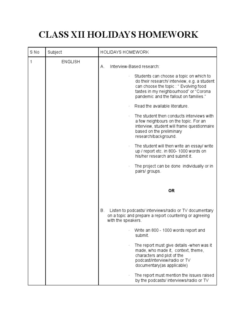 Class Xii Holidays Homework | PDF