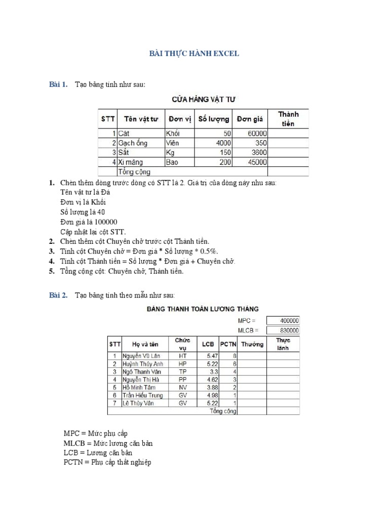 Thuc Hanh Excel Can Ban | PDF