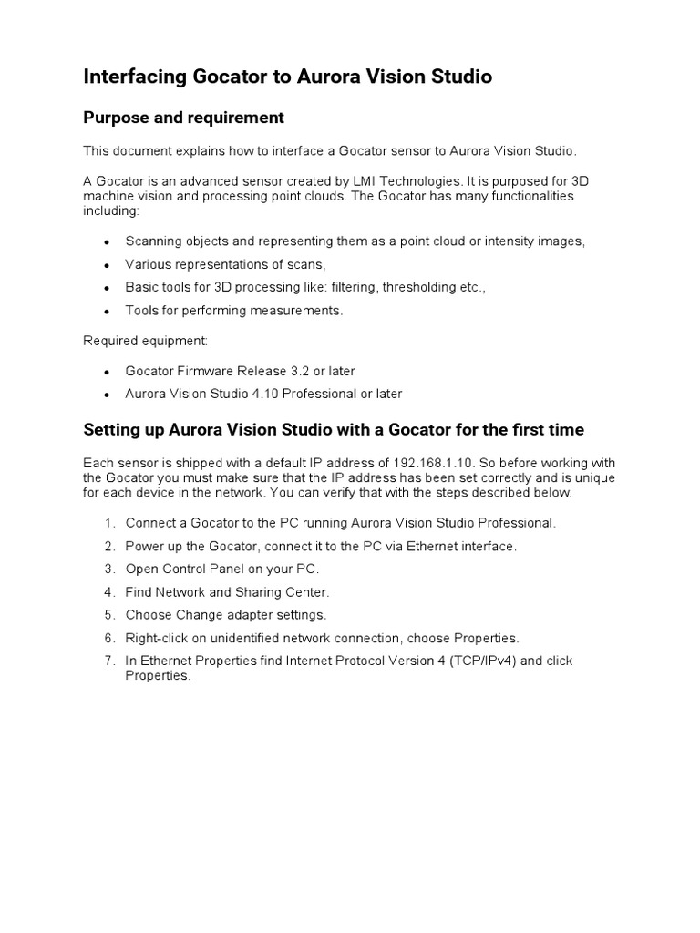 Interfacing Gocator To Aurora Vision Studio | PDF | Ip Address ...