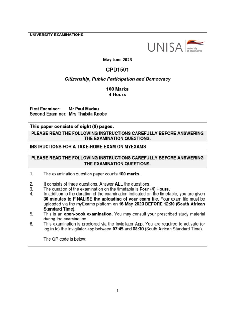 CPD1501 May-June Exam Question Paper | PDF | Plagiarism | Academic Integrity