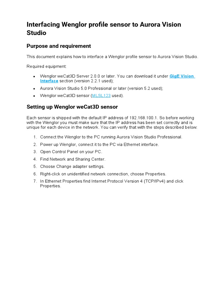Interfacing Wenglor Profile Sensor To Aurora Vision Studio | PDF