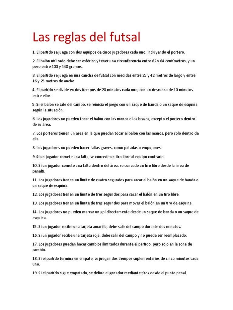Las Reglas Del Futsal | PDF