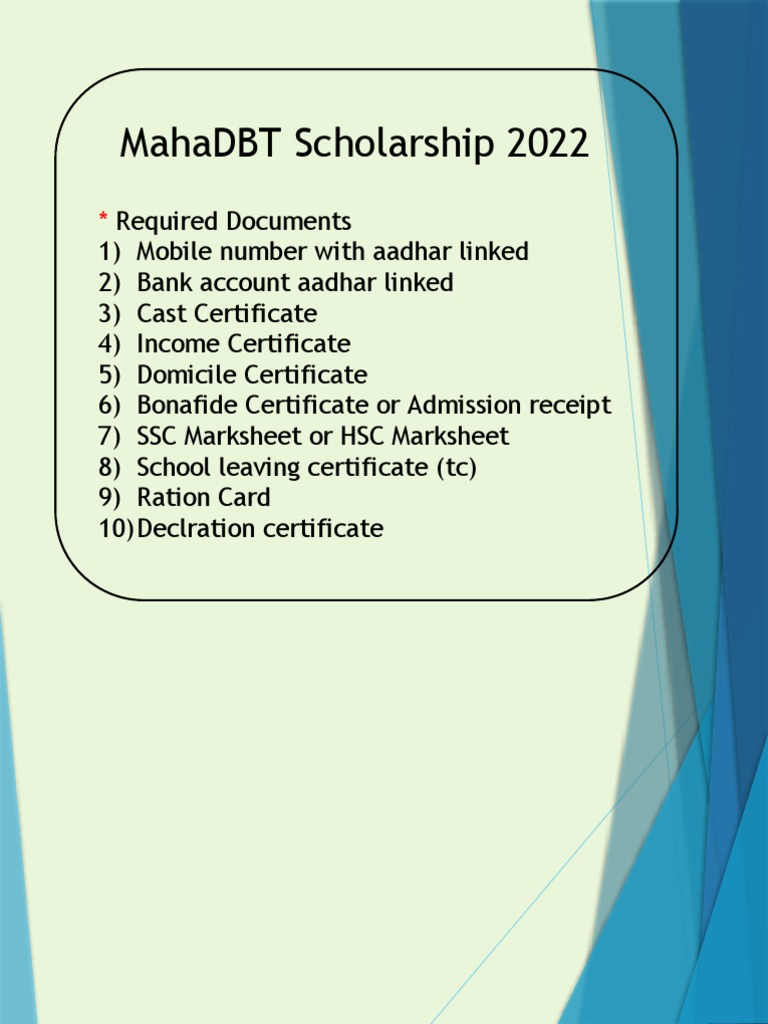 Mahadbt Required Documents | PDF