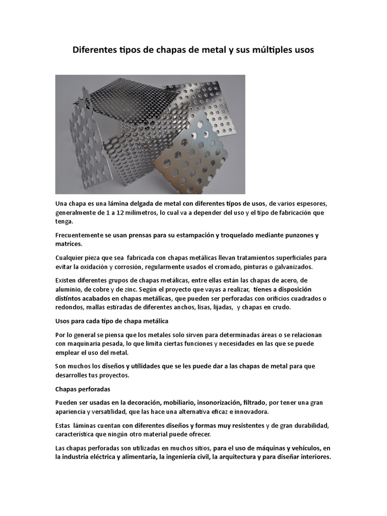 Diferentes Tipos de Chapas de Metal y Sus Múltiples Usos | PDF | Acero ...
