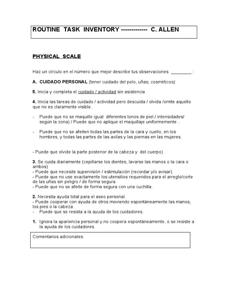 Routine Task Inventory | PDF | Medicamentos con receta | Ropa