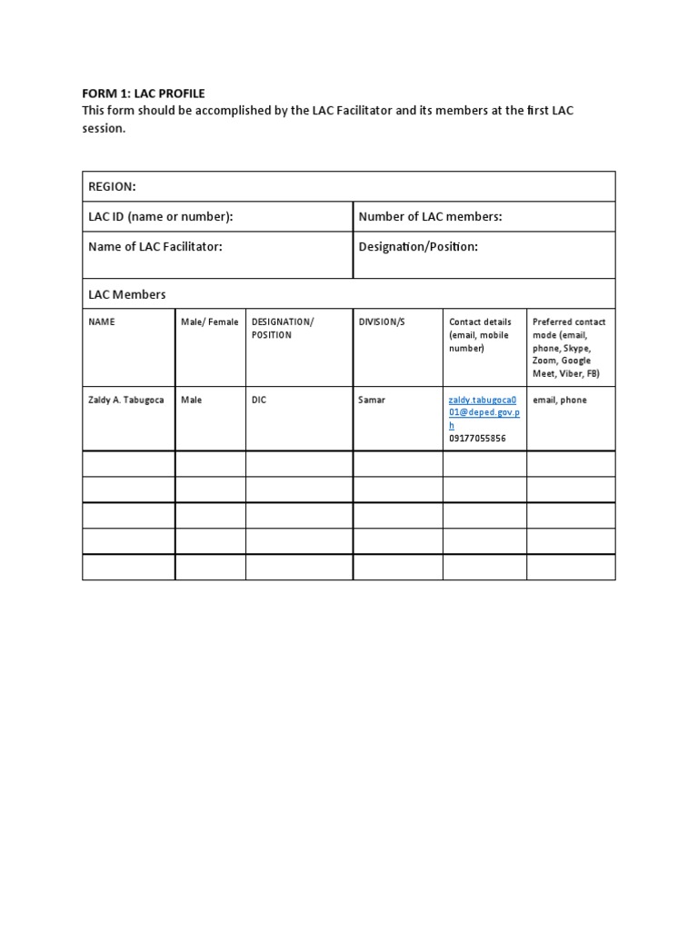 Form 1. LAC Profile | PDF