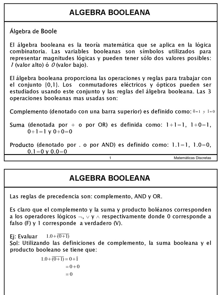Algebra Booleana | PDF | Puerta lógica | Álgebra