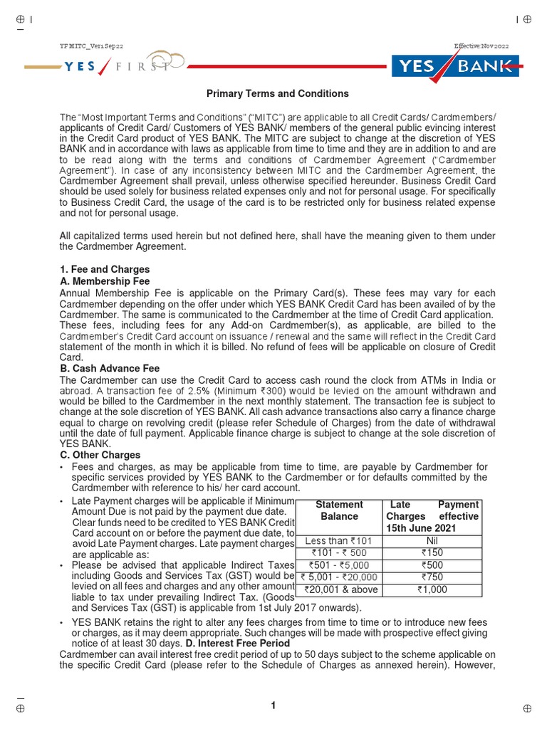 Yes First Mitc Credit Cards English | PDF | Credit Card | Banks