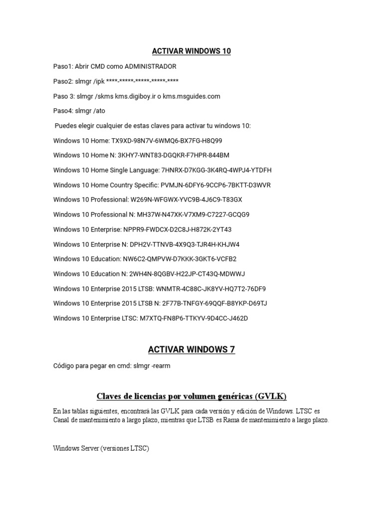 Codigos Activadores de Windows | PDF | Windows Server 2008 | Windows 10