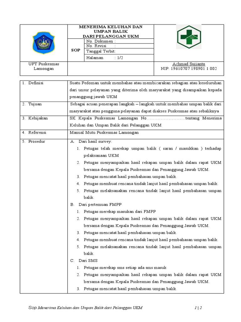 4.1.2.3 SOP Pembahasan Umpan Balik | PDF