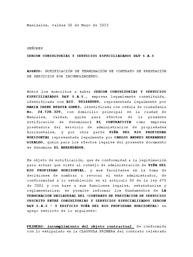 Terminación Unilateral - Sercon | PDF | Derecho privado | Justicia