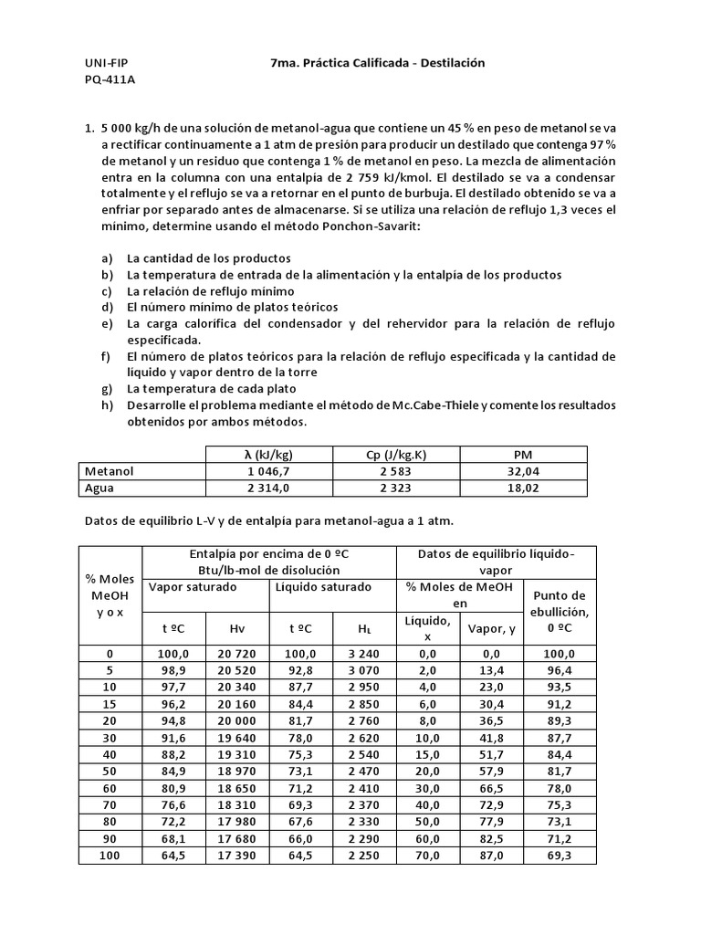 PC7 - Trabajo Domiciliario - 221214 - 025352 | PDF | Destilación | Vapor