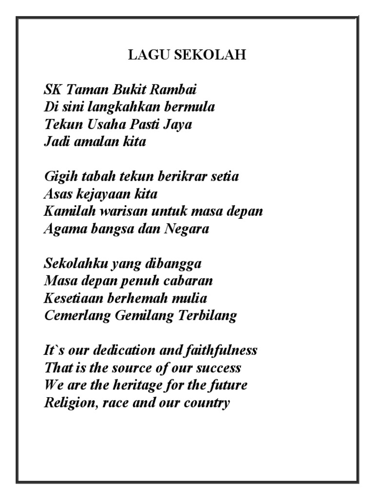 Lagu Sekolah SK Taman Bukit Rambai | PDF
