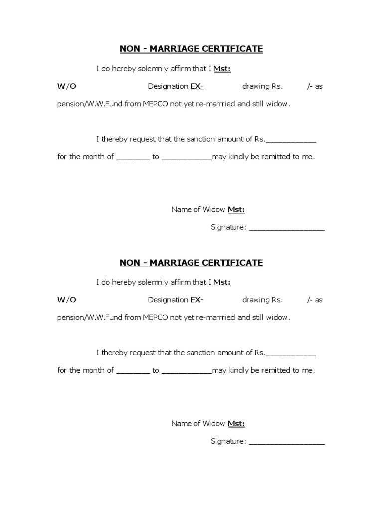 Non Marriage Certificate | PDF
