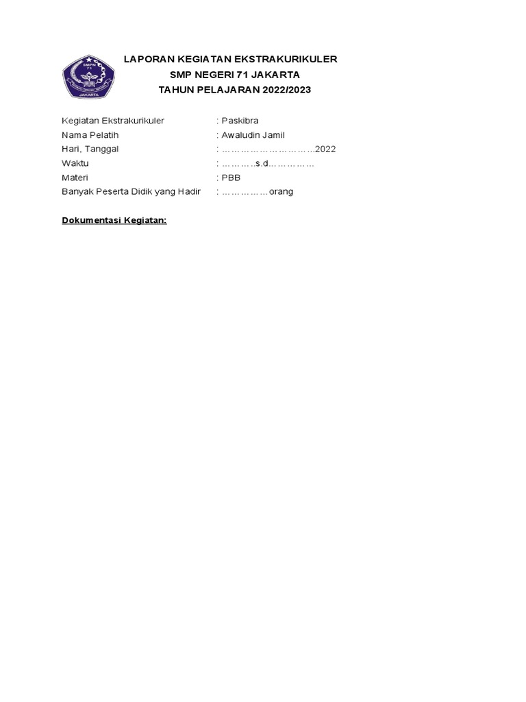 Laporan Kegiatan Ekstrakurikuler | PDF
