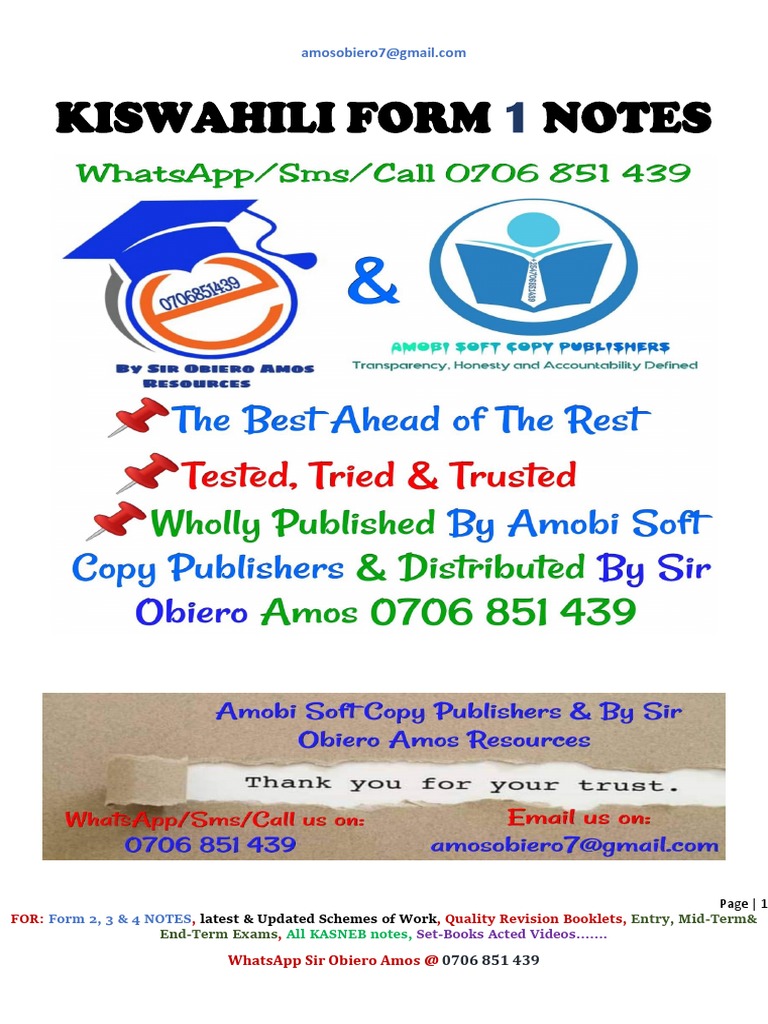 Form One Kiswahili Notes | PDF