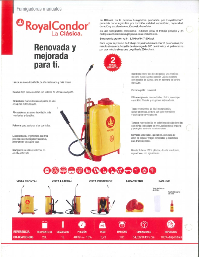 Ficha Tecnica Fumigadora Royal Condor Clasica | PDF