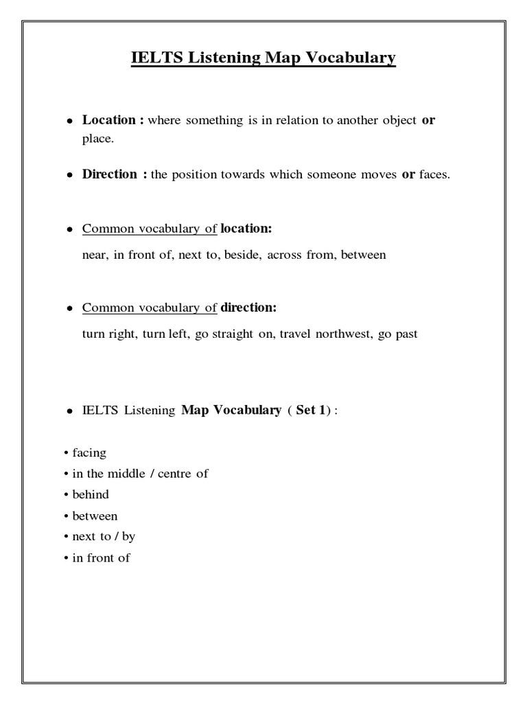 IELTS Listening Map Vocabulary | PDF