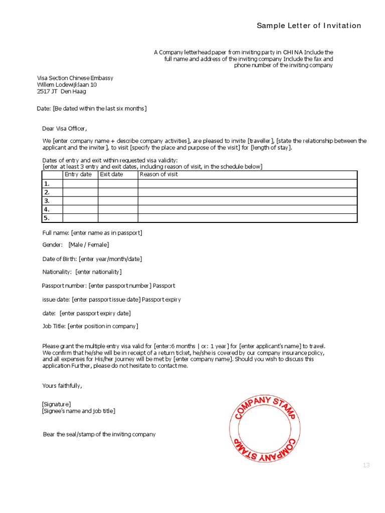 CHINA Multiple Entry - Sample Company Invitation Letter | PDF