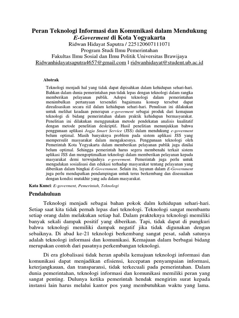 Peran Teknologi Informasi Dan Komunikasi Dalam Mendukung E-Goverment Di Kota Yogyakarta | PDF ...