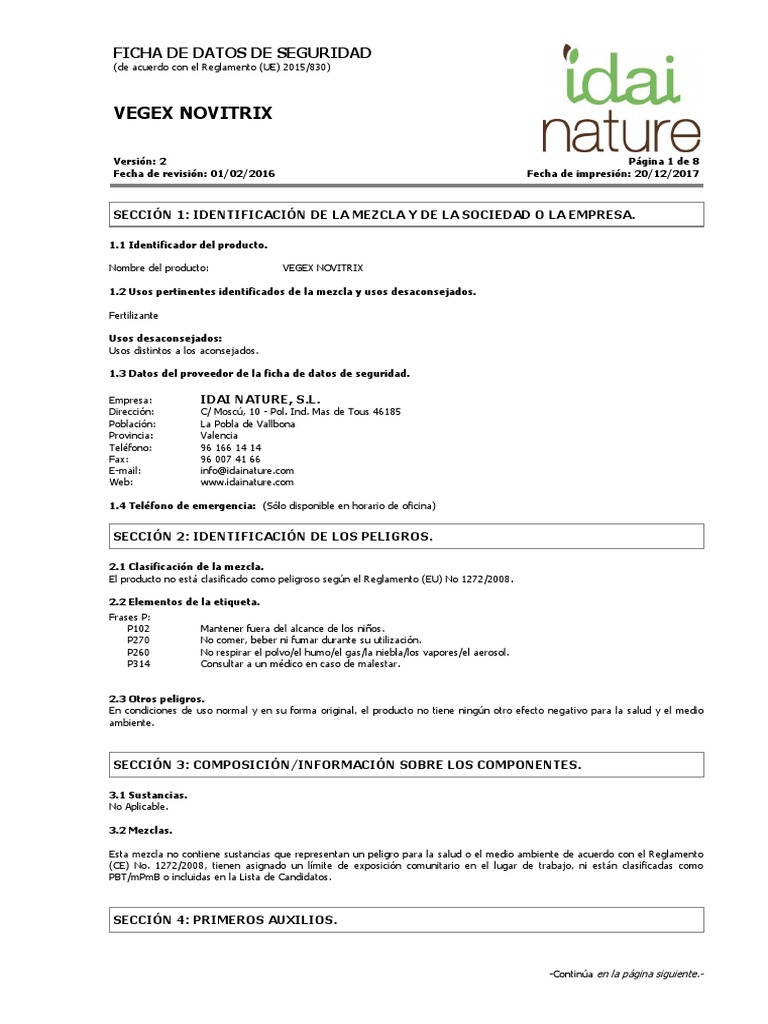 FDS-67 - VEGEX NOVITRIX Rev2 | PDF | Materiales | Ciencias fisicas