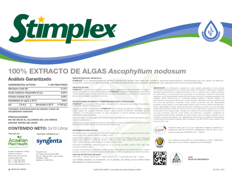 Etiqueta Stimplex | PDF | Agua | Fertilizante