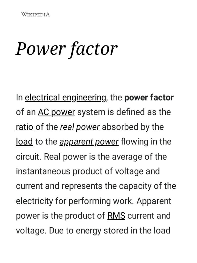 Power Factor - Wikipedia | PDF | Ac Power | Electric Power