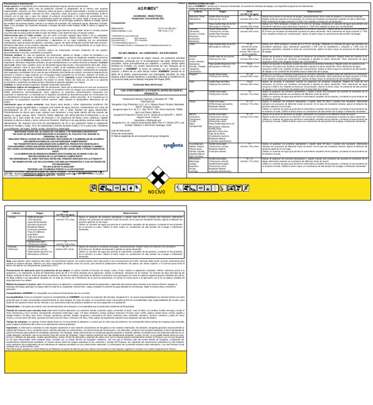 Etiqueta Agrimek 302313.08.2022 RP | PDF | Agua | Plaga (organismo)