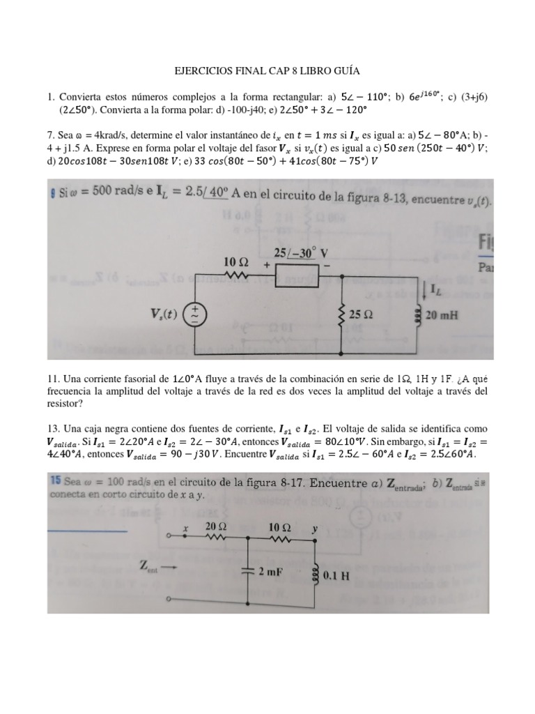 Ejercicios de Números Complejos y Circuitos | PDF