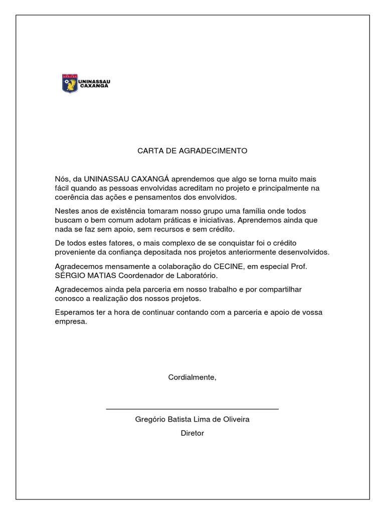 Carta Agradecimento | PDF