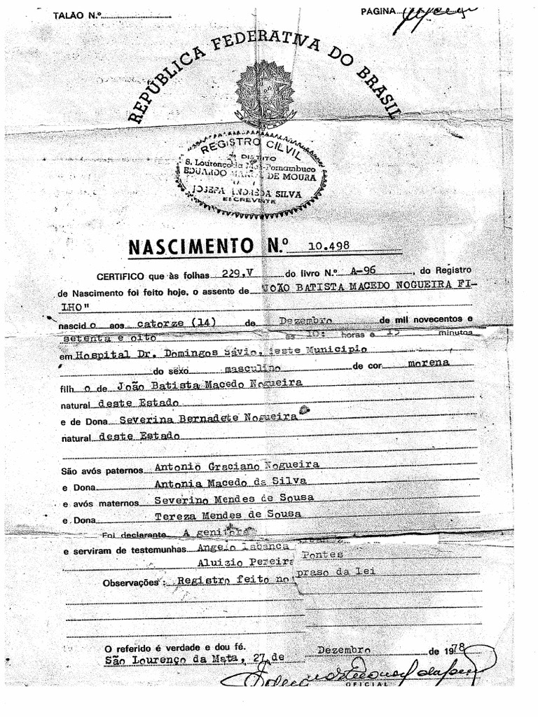 Certidão de Nascimento | PDF