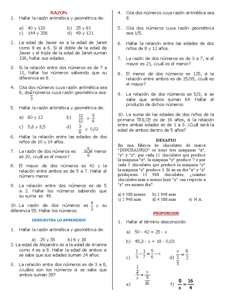 RAZON y Proporciones Sexto | PDF | Aritmética | Matemáticas